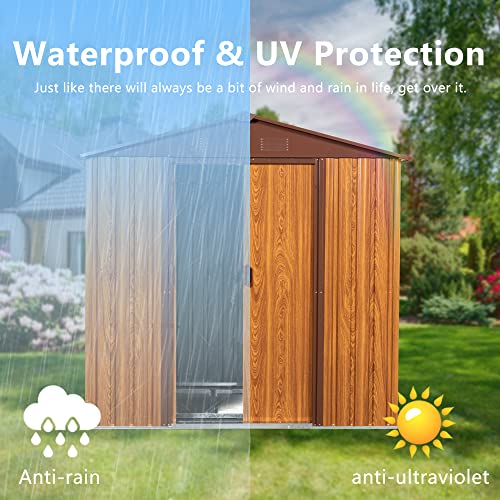 Merax 6ft x 6ft Outdoor Metal Storage Shed with Metal Floor Base NO Side Windows,Coffee