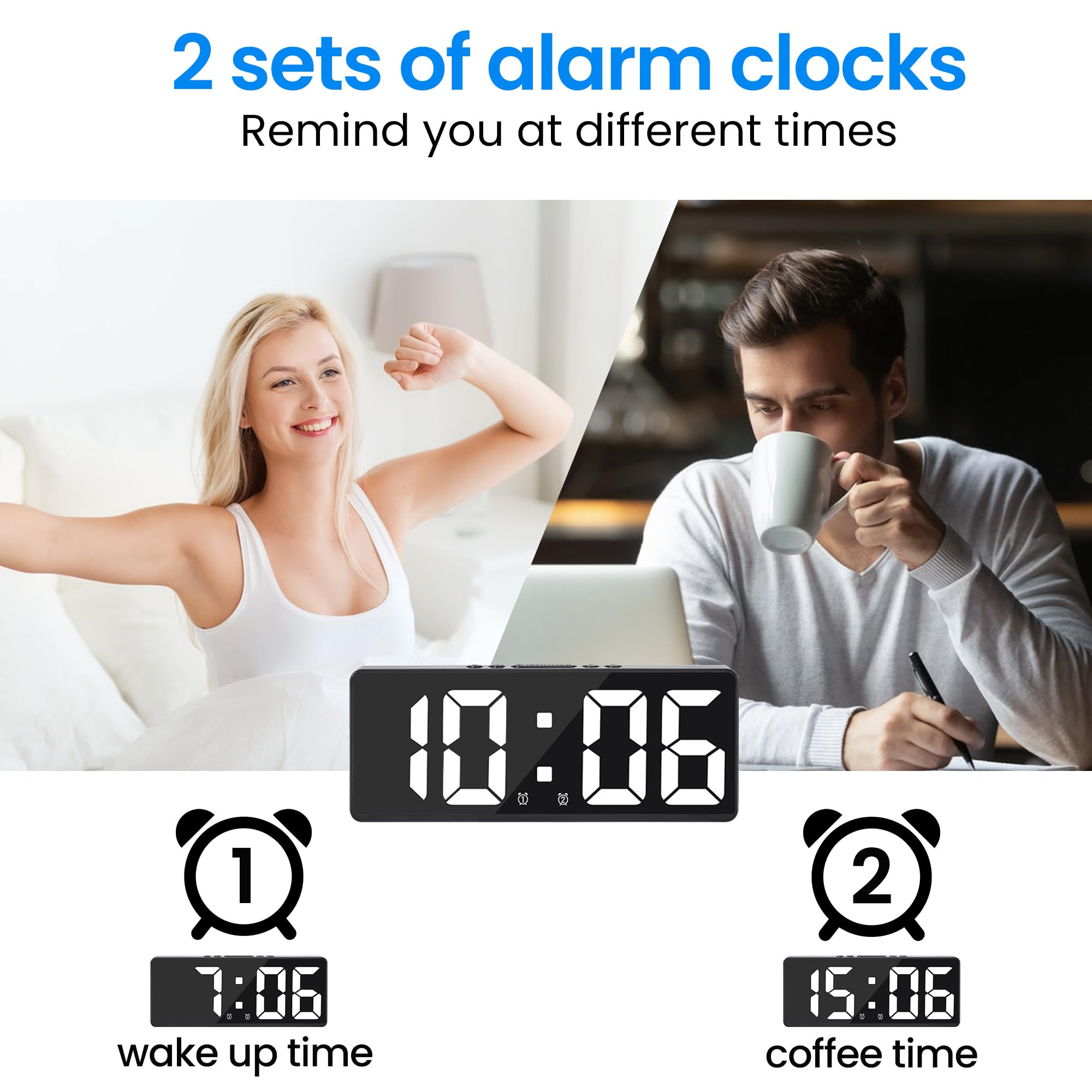 CAYYET Alarm Clocks for Bedrooms Loud LED Digital Display Volume Light Adjustable Snooze Function Plug-in Digital Alarm Clock Ldeal for Deep Sleepers, Children, Seniors and Home Office Use