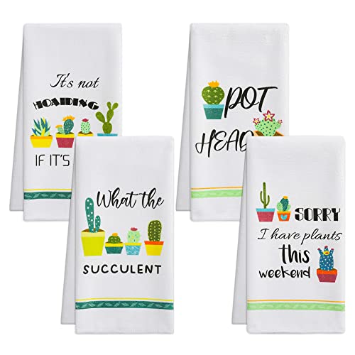 DDOFAH Funny Kitchen Towels and Dishcloths Sets of 4 Kitchen Towels with Sayings Tea Dish Towel for Cooking Baking New Home Gifts,Housewarming Gift Home Decorations