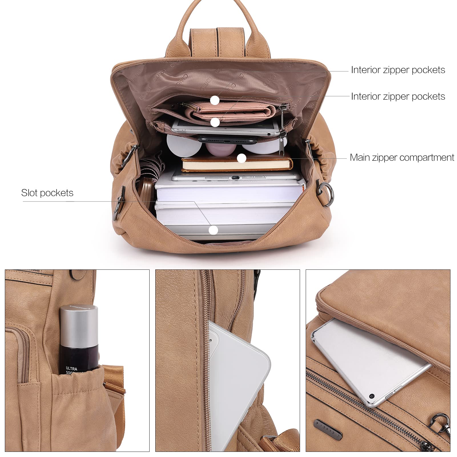 CLUCI Leather Backpack Purse for Women Bundles with Leather Wallet