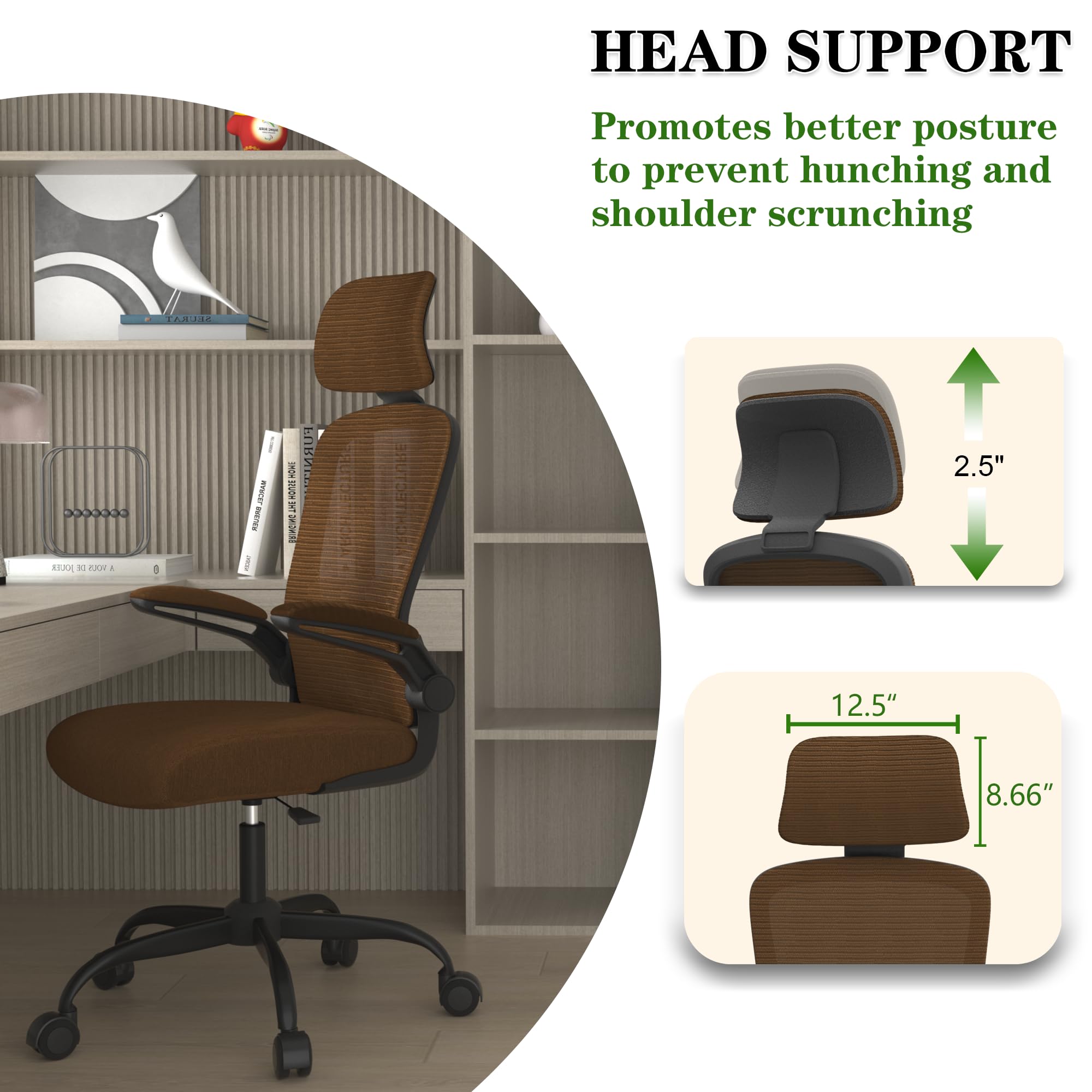 Ergonomic Mesh Home Office Chair | High Back Computer Desk Chair with Adjustable Lumbar Support & Headrest | Swivel Task Chair with Flip-Up Armrests for Home & Office (Classic, Black)