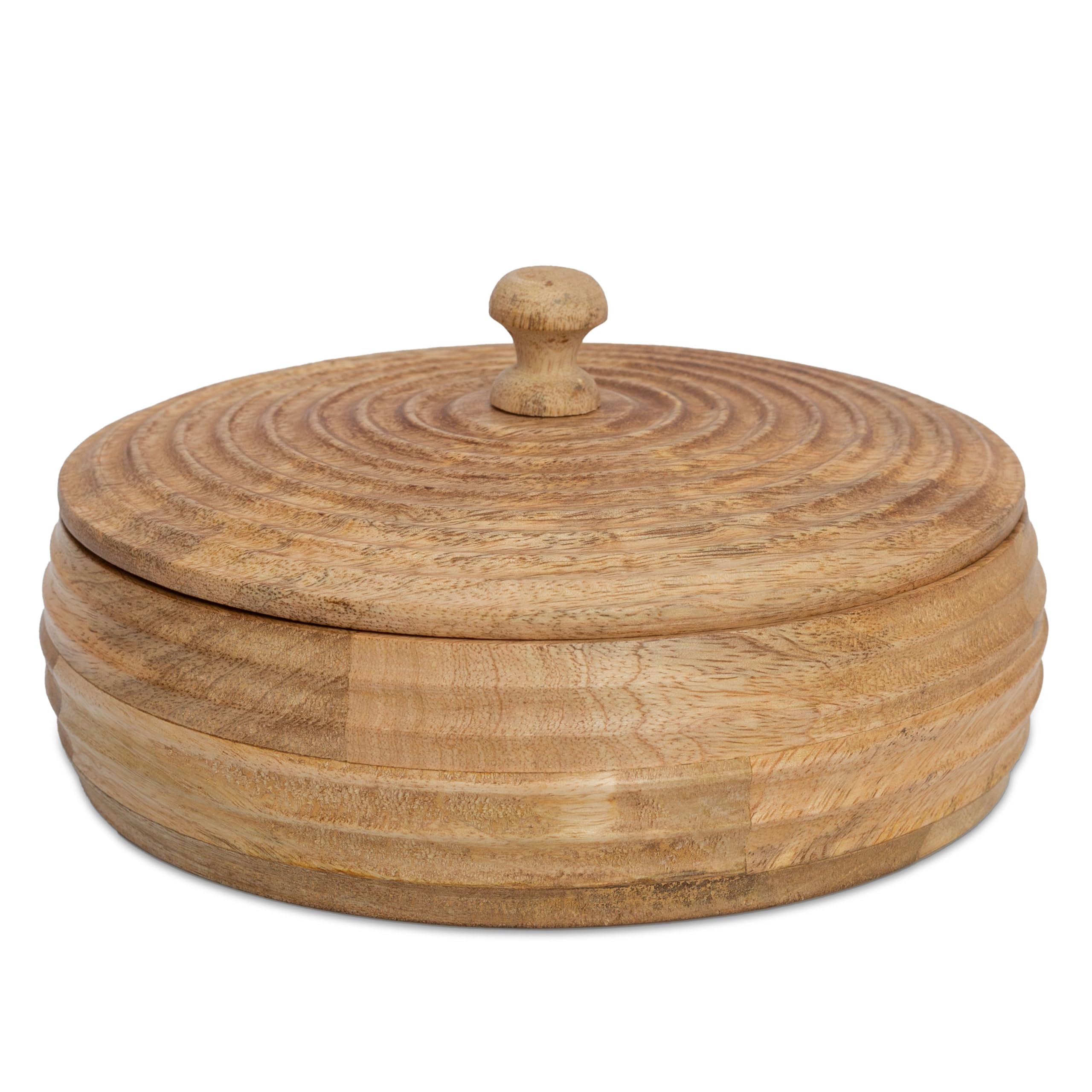 Indian Kitchen Roti Holder Box Pancake Keeper Serveware Hot Pot Casserole Dish With Lid Home Kitchen Dining Decor, Natural Brown, 9 x 3 Inches