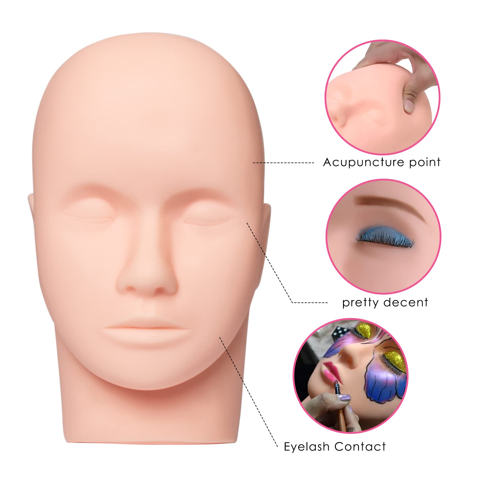 Buqikma Lash Mannequin Head Pro Training Mannequin Flat Head Mannequin Head for Eyelash Extensions Cosmetology Mannequin Head Makeup Mannequin Head Stand for Practice Makeup Massage Acupuncture