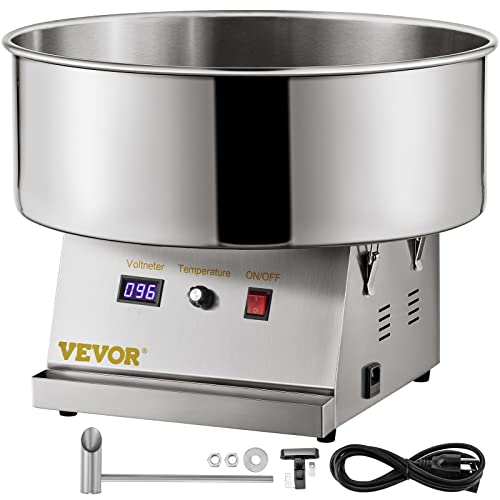 VEVOR Electric Cotton Candy Machine, 19.7-inch Cotton Candy Maker, 1050W Candy Floss Maker, Silver Commercial Cotton Candy Machine with Stainless Steel Bowl and Sugar Scoop, Perfect for Family Party