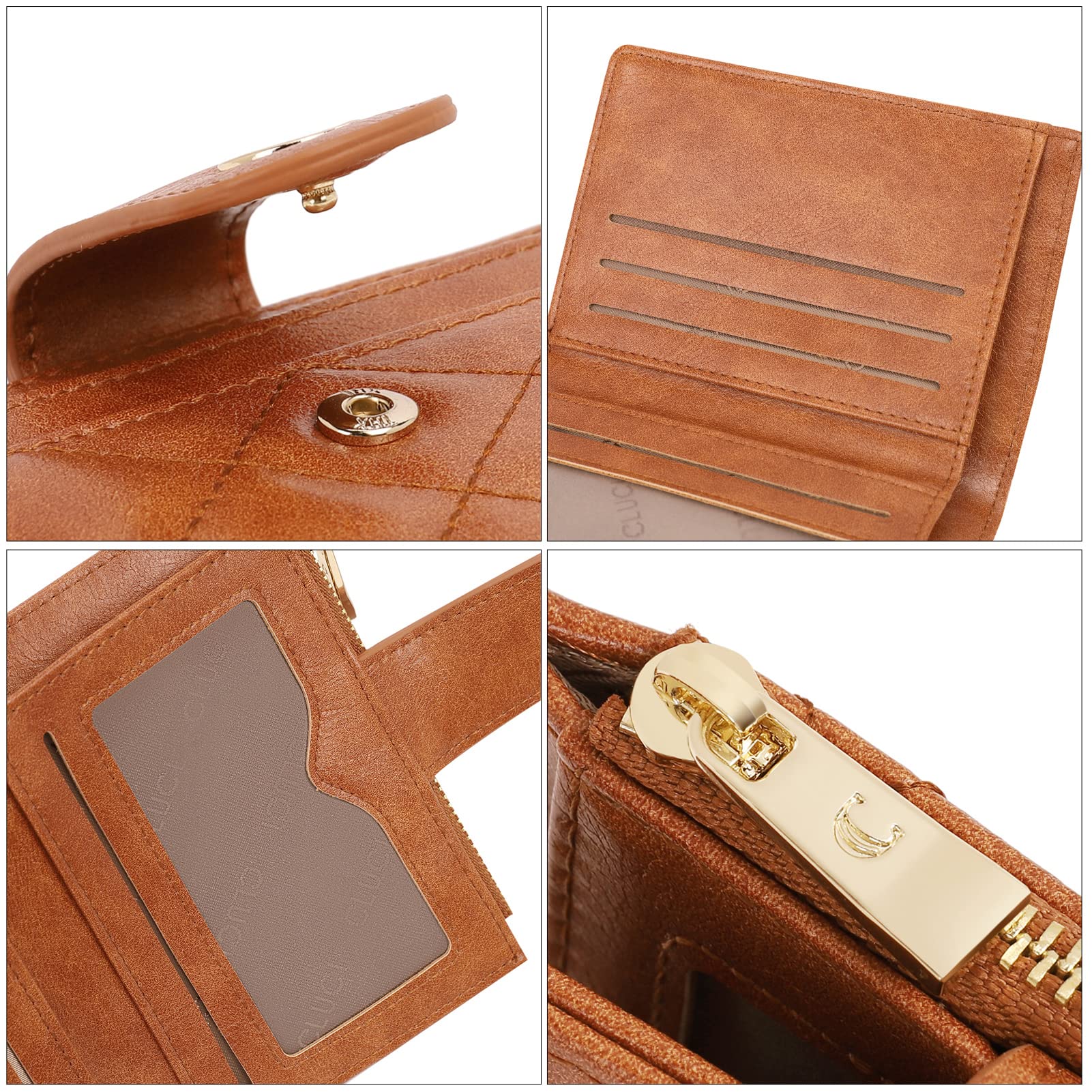 CLUCI Soft Leather RFID Small Wallets for Women Billfold Ladies Organizer Credit Card Holders with Coin Pocket Clutch Beige With Brown