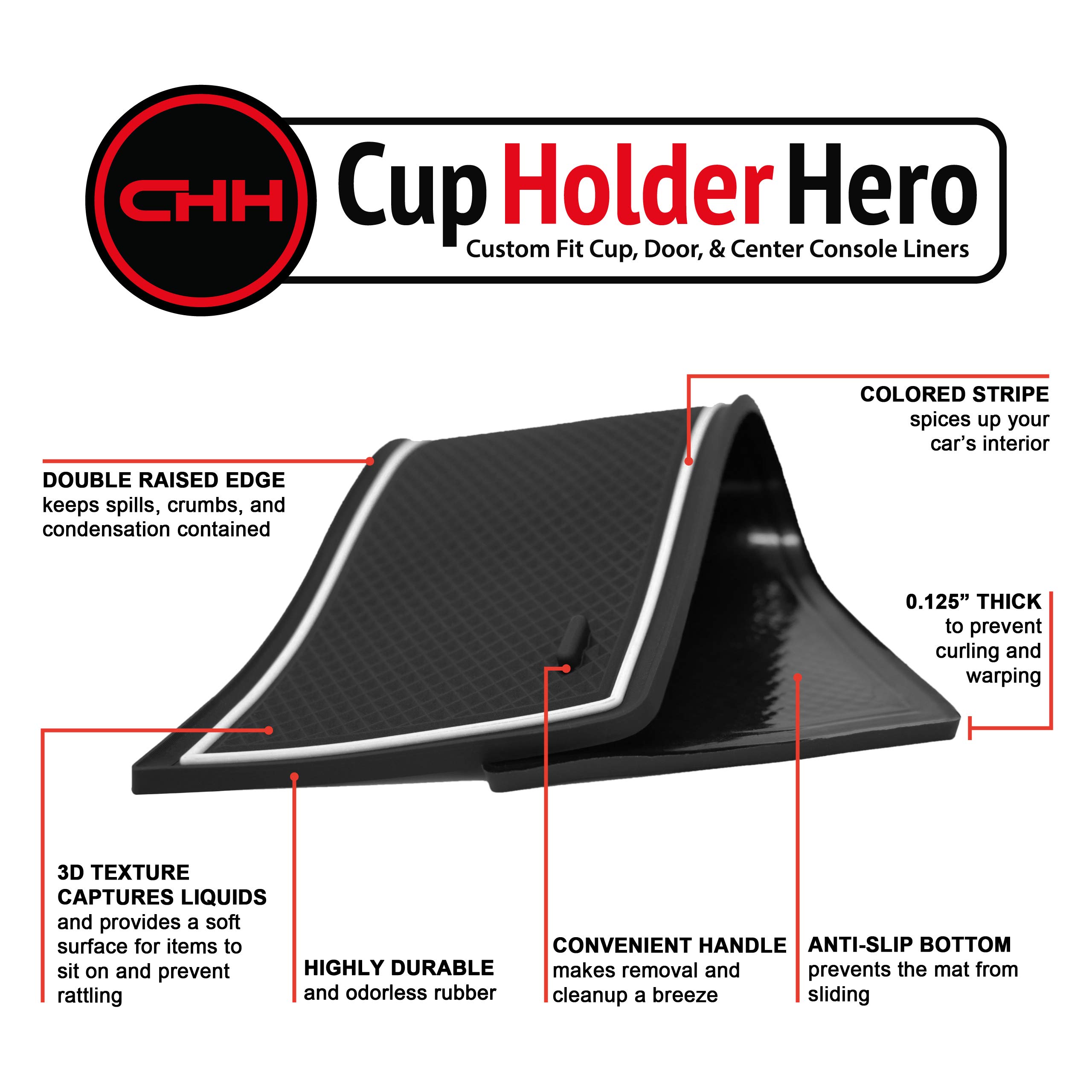 CupHolderHero fits Ford F150 Accessories 2021-2023 Premium Custom Interior Non-Slip Anti Dust Cup Holder Inserts, Center Console Mats, Door Pocket Liners 38pc Set (Bucket SuperCrew) (White Trim)