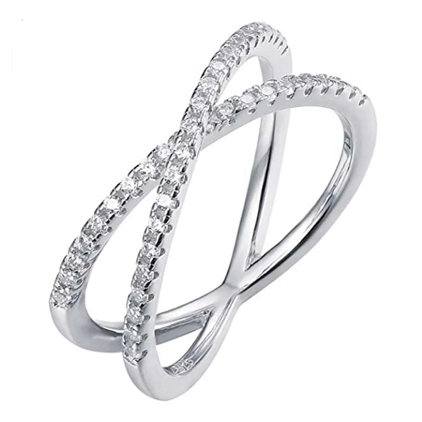 Cross Women's Rings, Net Red Women's Premium Zircon Rings, Anniversary Rings, Wedding Engagement Rings, Simple Rings (Color : Silver, Size : 6)