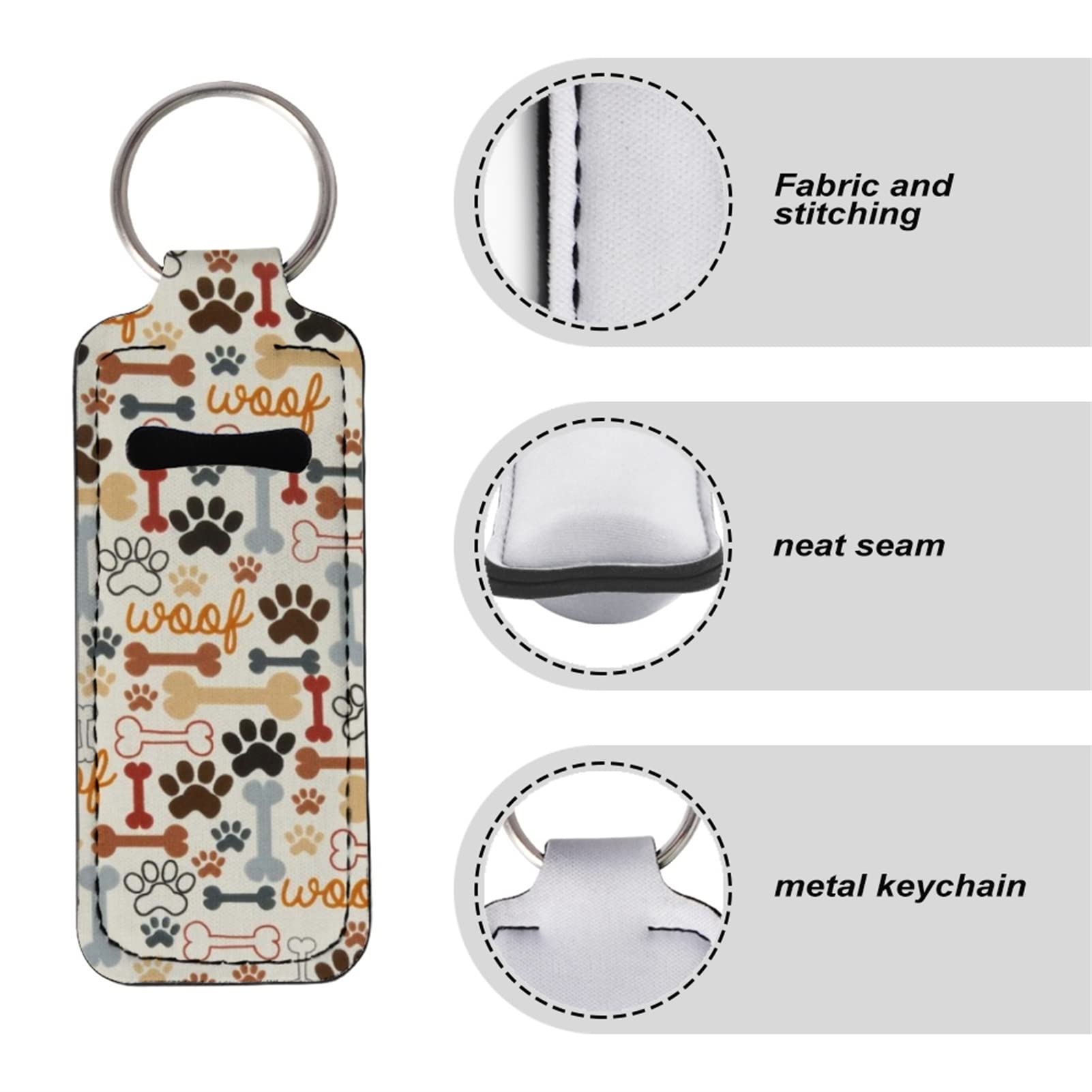 Coldinair Dog Paw and Bone Print Chapstick Keychain Holder Lipstick Holder Lip Balm Holder Keychains for Women