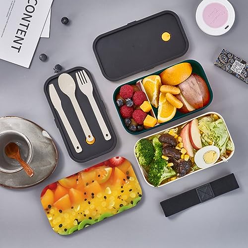 Fresh Fruit Adult Lunch Box, Bento Box, With Cutlery Set Of 3, 2 Compartments, Rectangular, Lunch Box For Adults