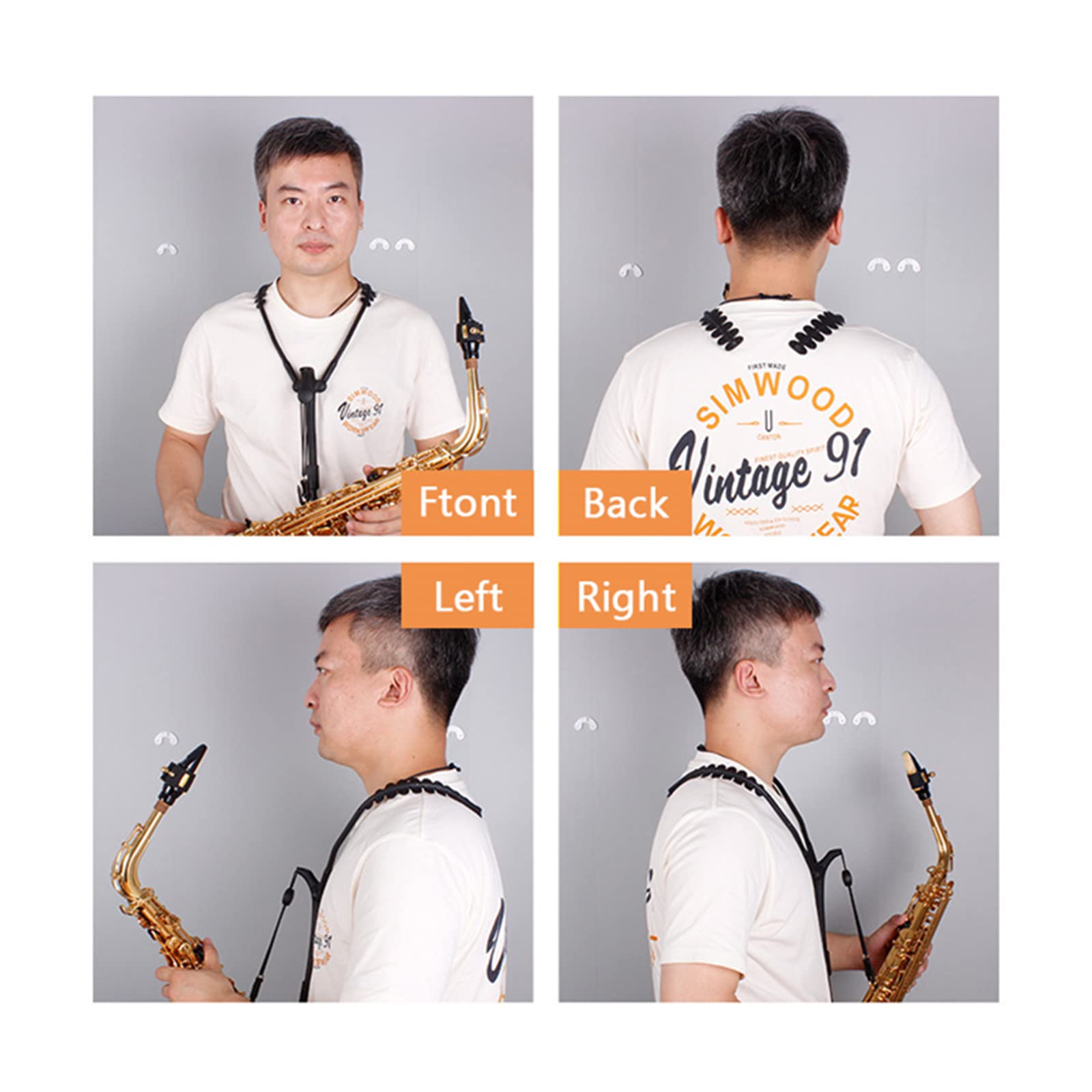 Vaguelly Saxophone Shoulder Harness Comfortable Saxophone Neck Strap Hook Aluminum Metal Sax Holder Sax Strap for Saxophone Alto Sax Soprano Clarinet, Black