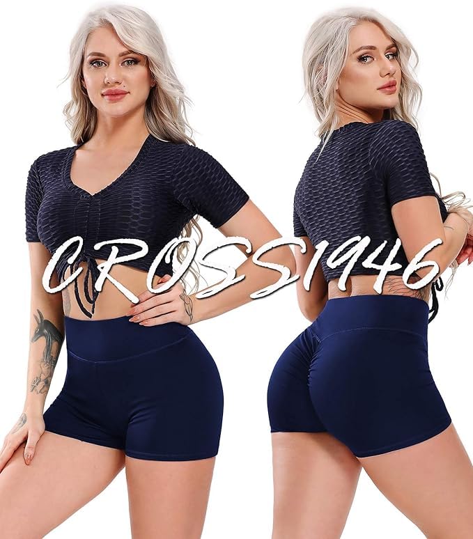 CROSS1946 Womens Workout Biker Shorts High Waist Tight Push Up Booty Short Butt Lift Yoga Legging