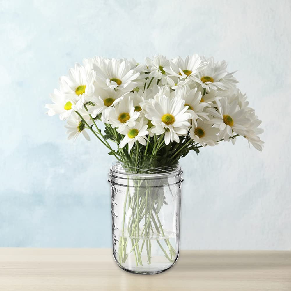 DLAND 20 Pieces Mason Jar Flower Frog Holder Lid Arrangement Flower Insert Lid Grid Organizer Lid Metal with Square Grids for Regular Standard Mouth Canning Jar.