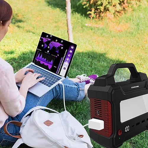 CONROWR 150Wh Portable Power Station Camping Solar Generator Laptop Charger with 150W 110V Peak AC Outlet, USB Ports LED Flashlights, DC Ports for CPAP Home Camping Emergency