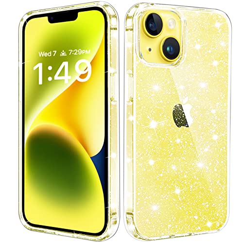 JJGoo Compatible with iPhone 14 Case, Bling Sparkle Soft TPU Anti-Scratch Shockproof Protective Phone Bumper, Women Girls Cute Slim Sparkly Phone Case for iPhone 14, Clear Glitter