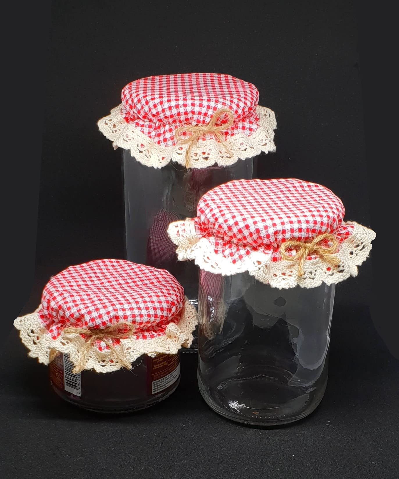 DLK - 10 pieces Elasticated Jar Cover Cloth - 100% Cotton Jar Cover Cloth - Stretchy Red Gingham (Checkered) Pattern - Breathable Fermentation Lid Bowl - Reusable Elastic Cloth Jar Covers
