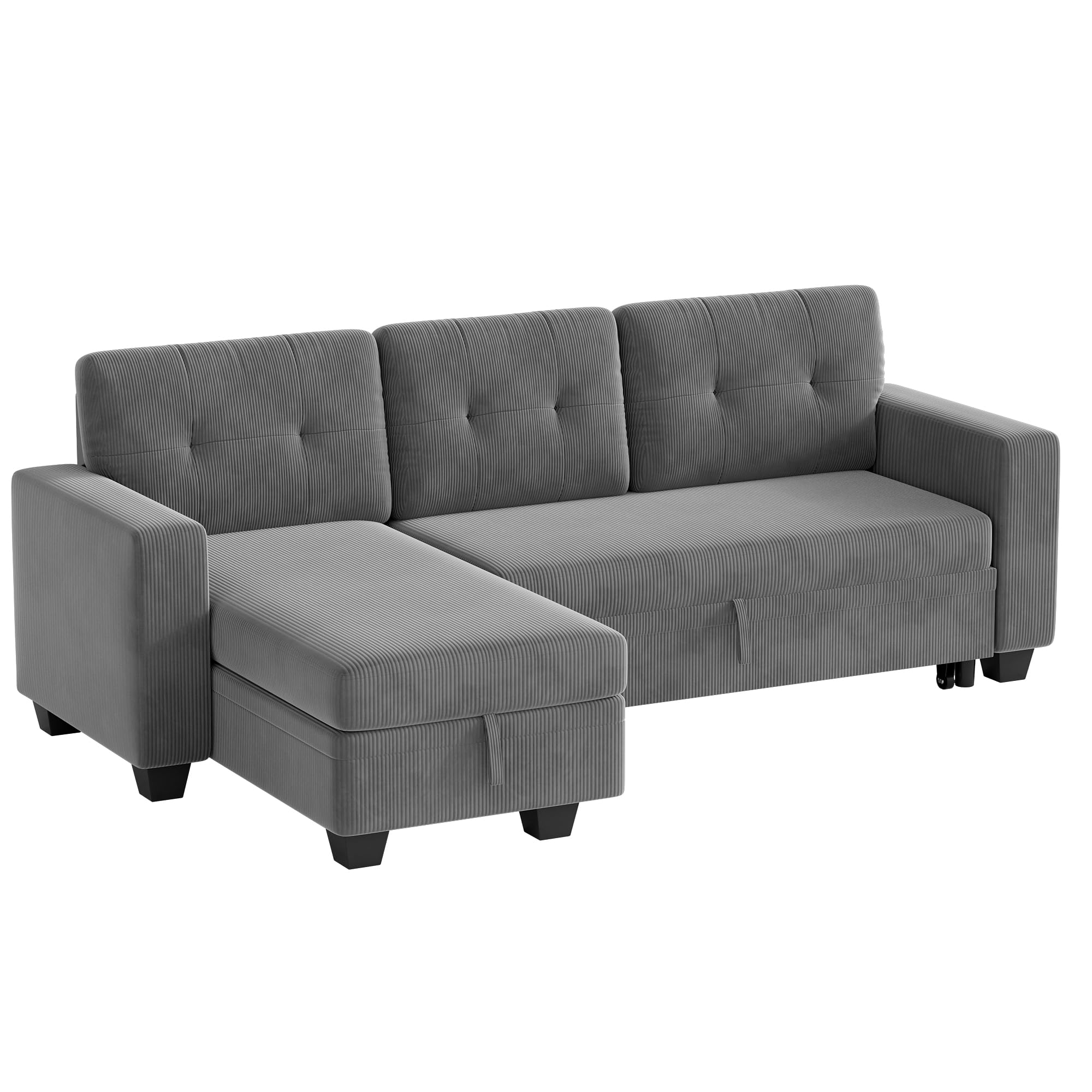 Furmax Sleeper Sofa, Sofa Bed L Shaped Sectional Couch with Reversible Storage Chaise Lounge, Modern Fabric Pull Out Couch & Couch Bed for Living Room Small Space (Grey)