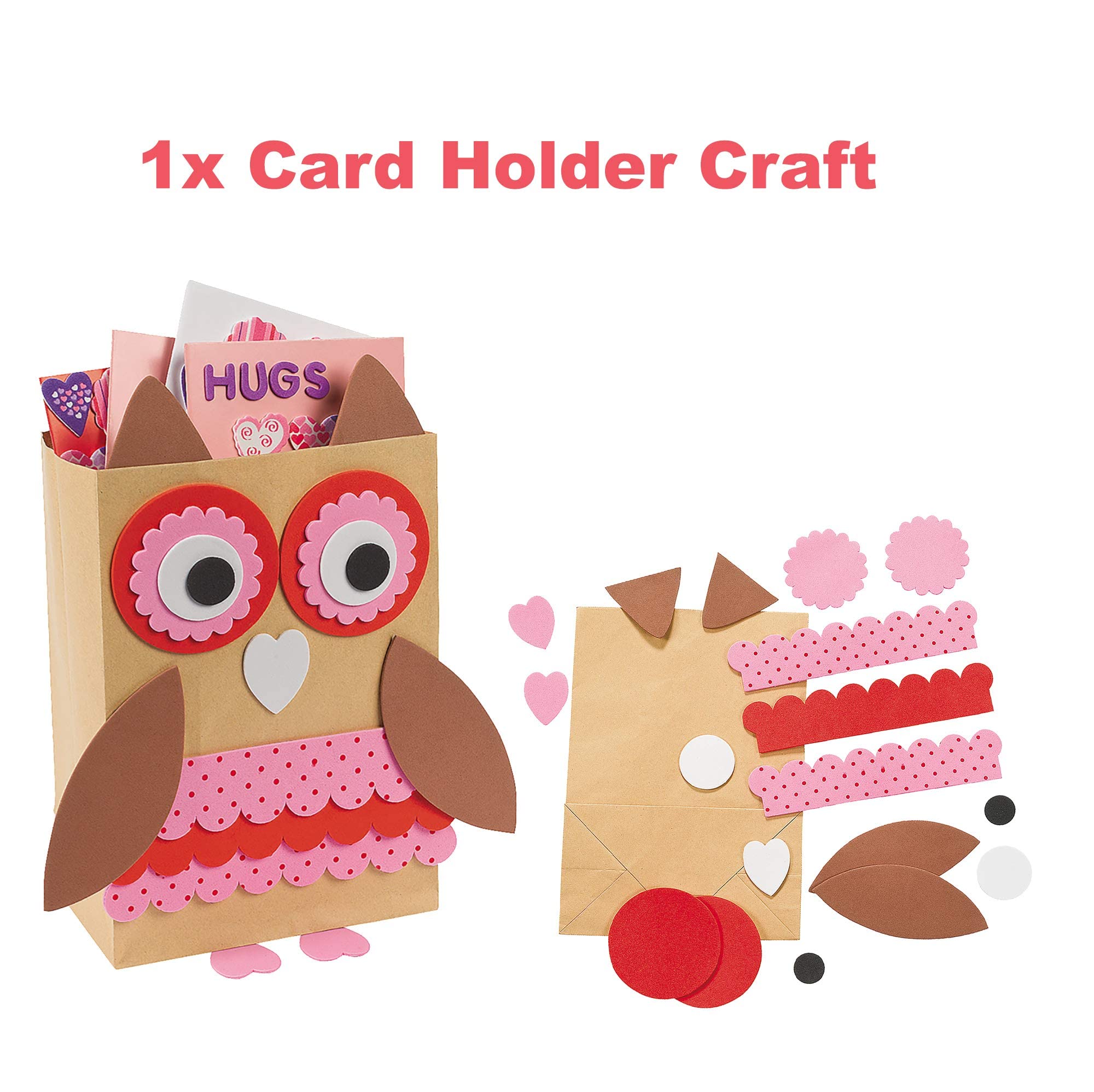 Valentines Craft for Kids (Makes 6) Owl Valentine Card Box Holder, Monster Ornament, Owl Ornament, Heart Magic Scratch - DIY Valentines Day Craft for Kids Mailbox Classroom Exchange by 4E's Novelty