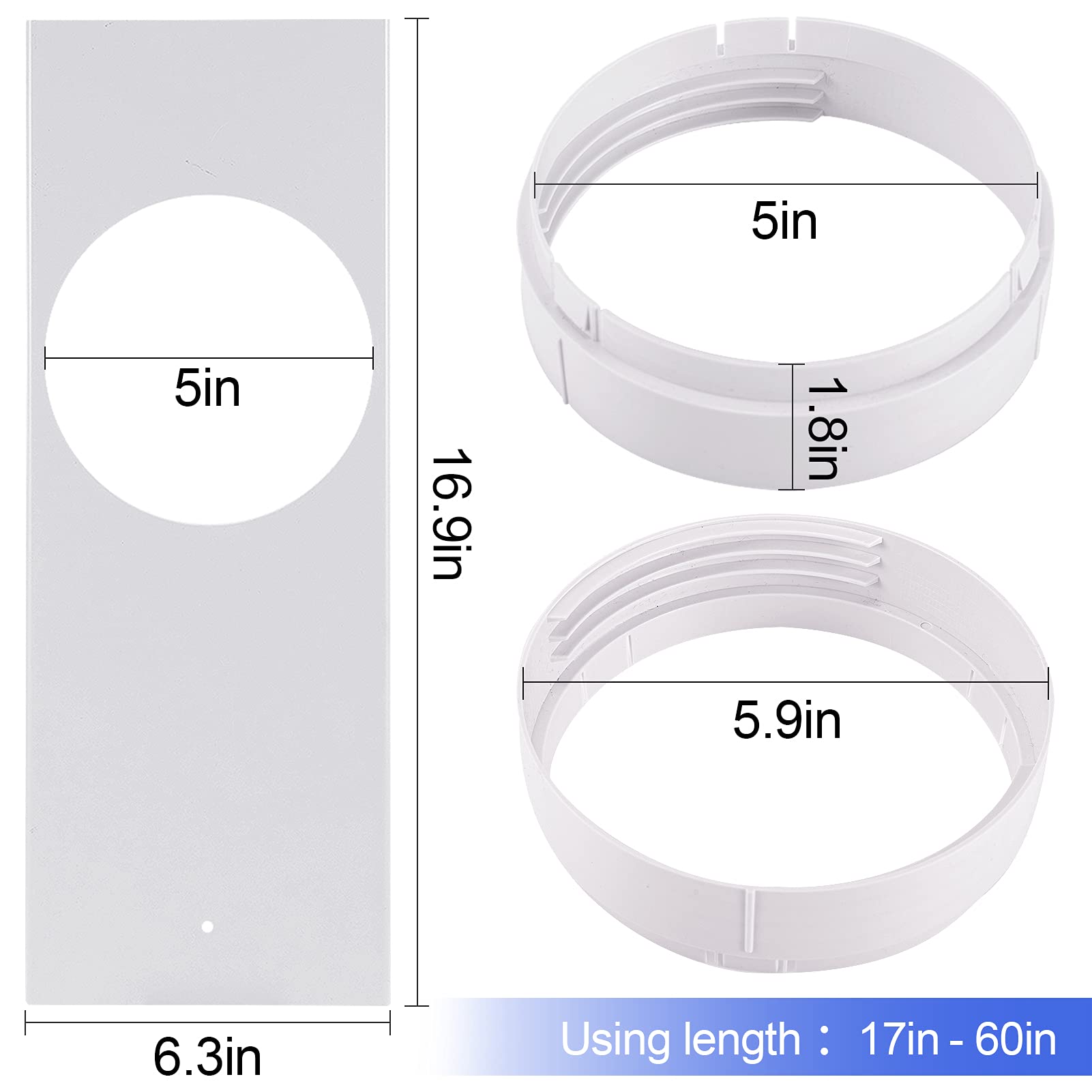 Portable Air Conditioner Window Vent Kit for 5.9" Exhaust Hose, Window Seal Slide Kit Plate Universal for Portable Air Conditioner, Adjustable Max Length 60", Portable Plastic AC Vent Kit…