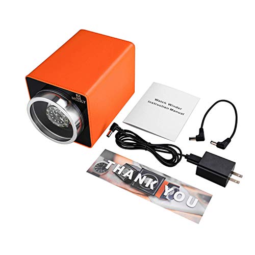 MOZSLY Watch Winder for Automatic Watches with 12 Rotation Mode Setting for Rolex Fit Man Women Automatic Watch Orange Leather
