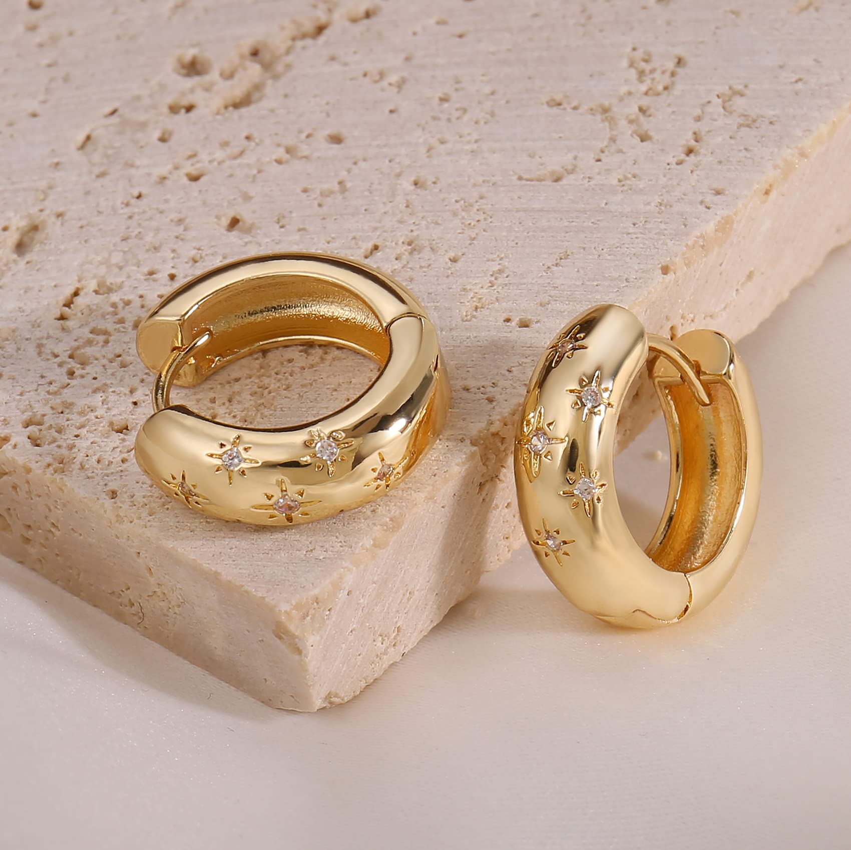CONRAN KREMIX Gold Twisted Hoop Earrings For Women Gold Plated Simulated Diamond CZ Lightweight Open Hoops
