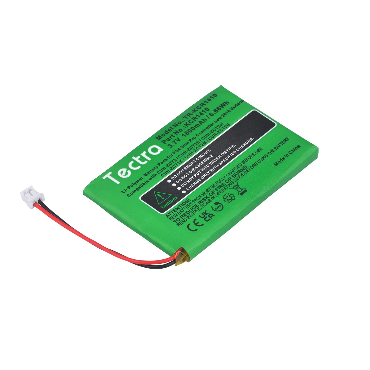 Tectra 2Pcs 1800mAh KCR1410 Battery for Sony PlayStation 4 PS4 Slim/Pro Wireless Dual Shock Controller CUH-ZCT2, CUH-ZCT2U, New 2016 Version Or Newer (Small Plug)