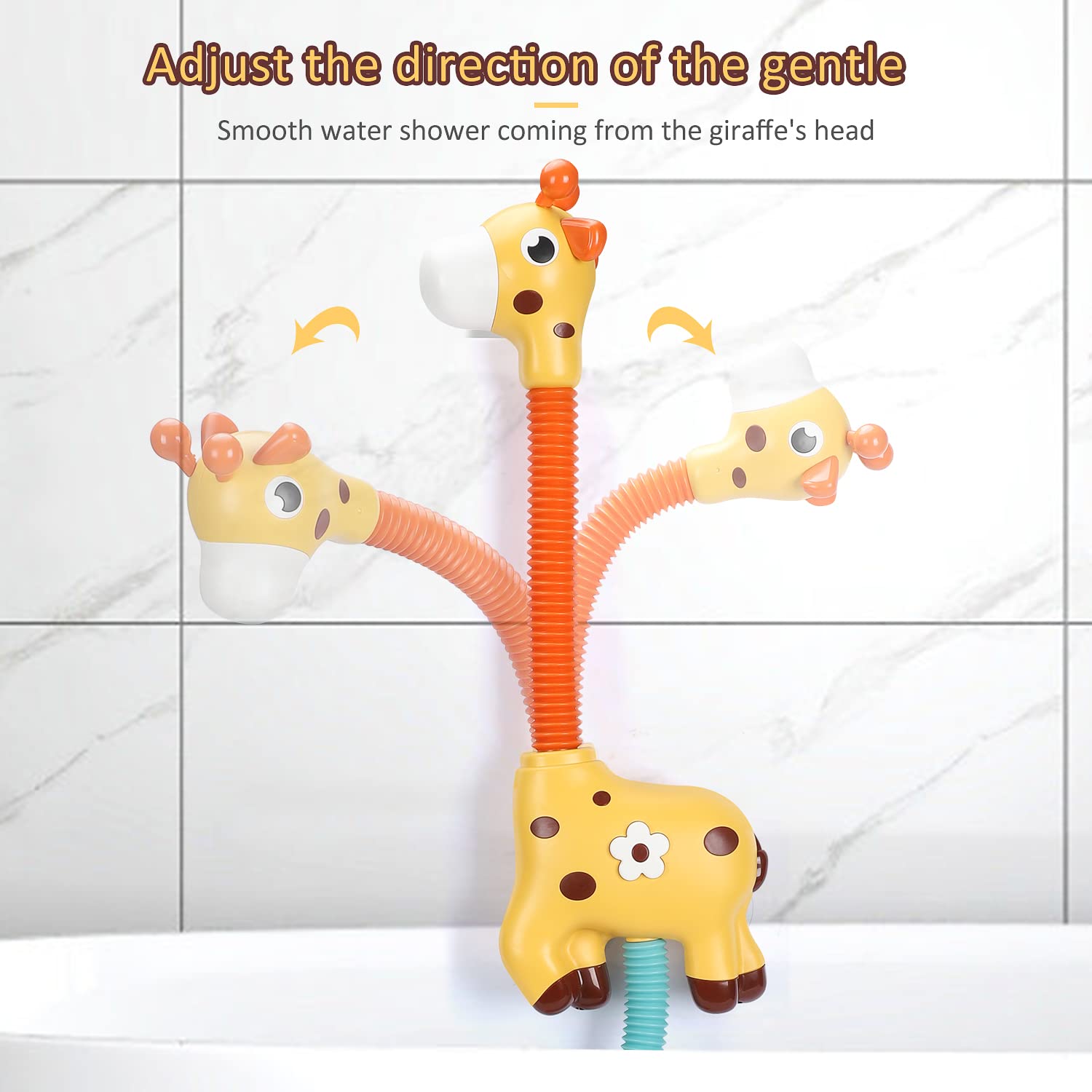 CLYMENE Bath Toys for Toddlers, Giraffe Shower Water Pump with 3 Suction Spinner Toys for Maximum Tub Bathtime Fun for Babies and Toddlers