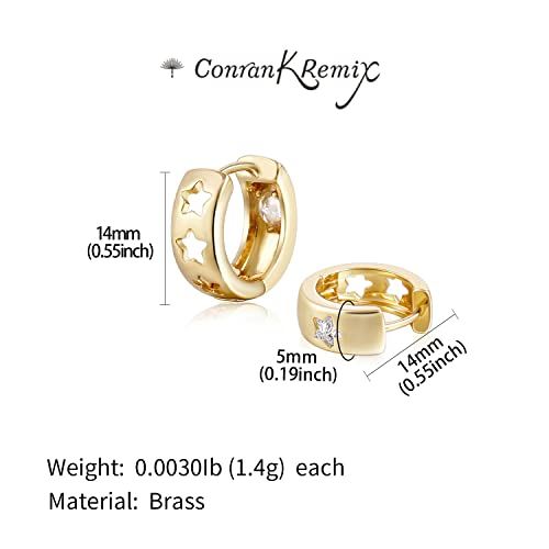 CONRAN KREMIX Small Thick Gold Chunky Hoop Earrings Star Cubic Zircon Lightweight Hoops For Women
