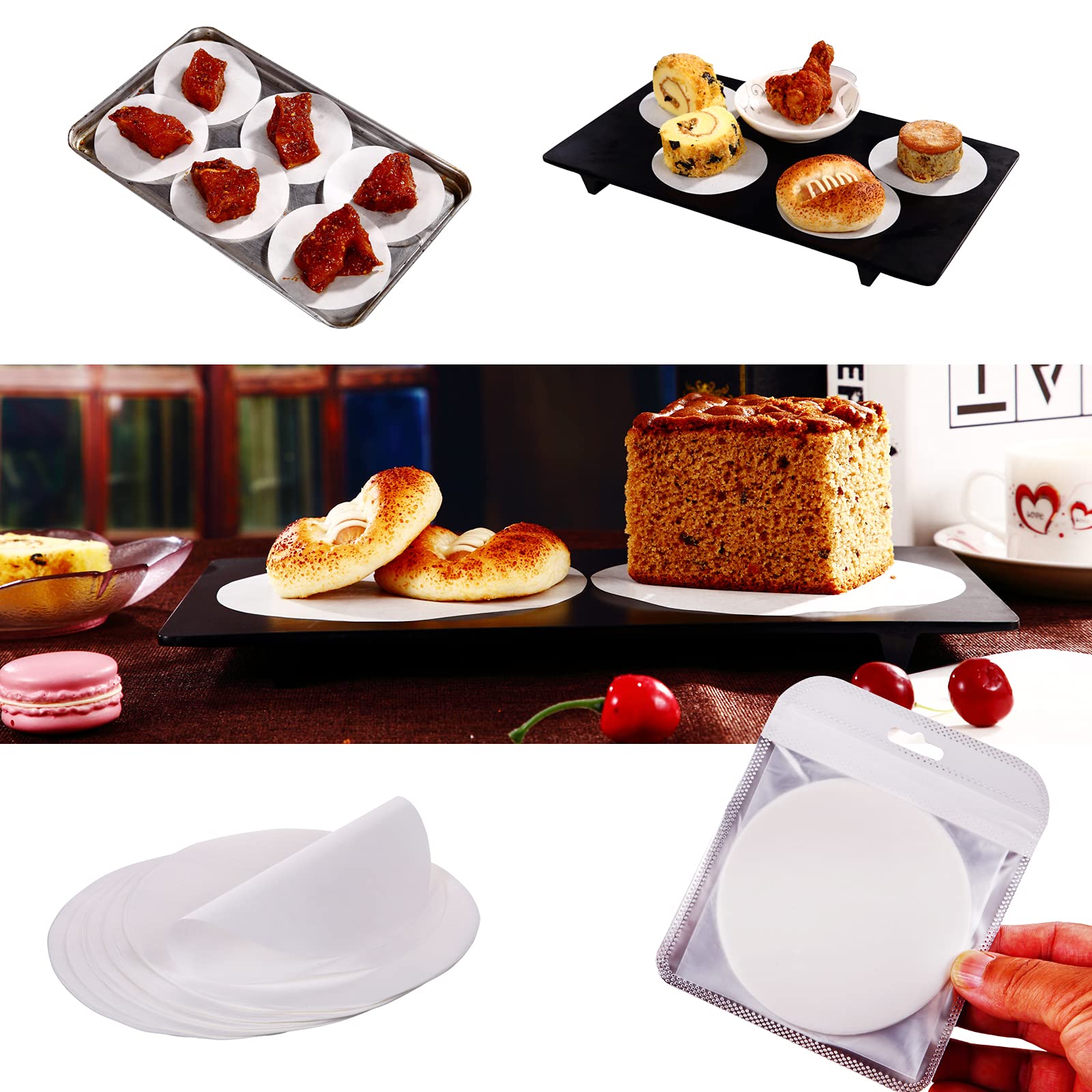 DMSY- Heavy Duty Parchment Rounds , 3in/3.5inParchment Paper Rounds Available, Uses for Cake Baking, Air Fryer Liners,Food freezing (3in+100sheets)
