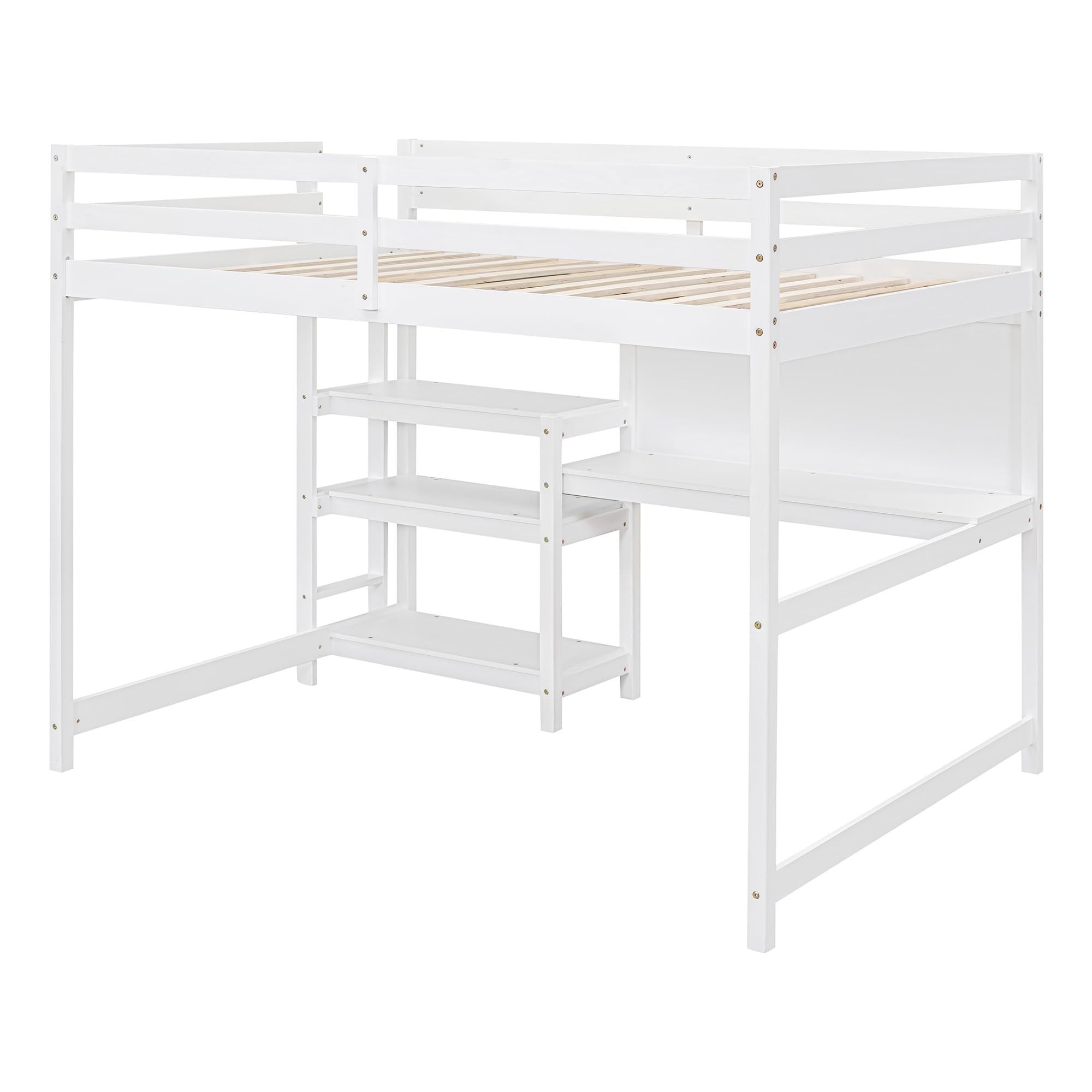 Full Size Loft Bed with Desk and Storage,Wood loft beds,for Girls Boys Teens Adults,No Box Spring Needed(White)