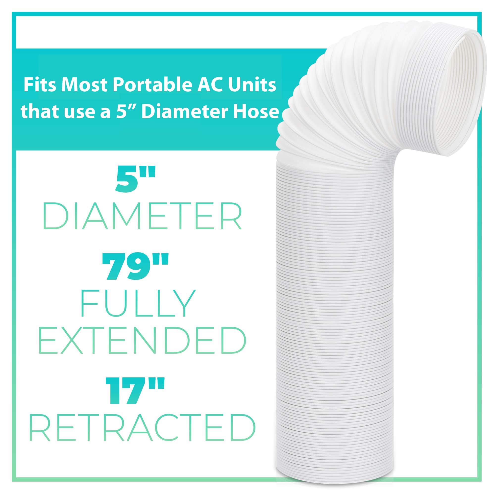 Portable Air Conditioner Exhaust Hose - 5in Diameter, 79in Extended - Replacement AC Tube - Counter Clockwise Threads Air Conditioner Hose - Portable AC Exhaust Hose
