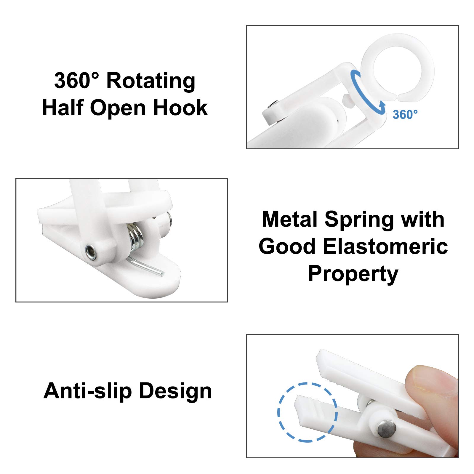 INCREWAY Laundry Hooks Clip, 40pcs 1.9" White Durable Plastic Curtain Hooks Swivel Hanging Hooks for Hanging Towel Clothes Photos(White)