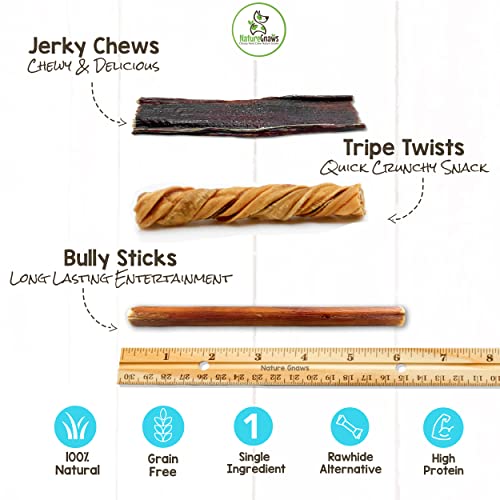 Nature Gnaws Premium Dog Chew Variety Pack - Tripe Twists, Beef Jerky and Bully Sticks for Dogs - Long Lasting Dog Chew Treats - Rawhide Free Dental Bones