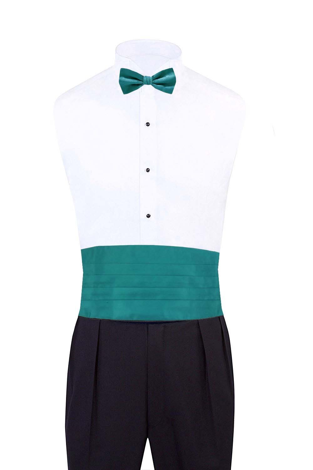 CBUND-ADF-32 - Mens Formal Woven Satin Cummerbund Pre-Tied Bowtie Hanky set.