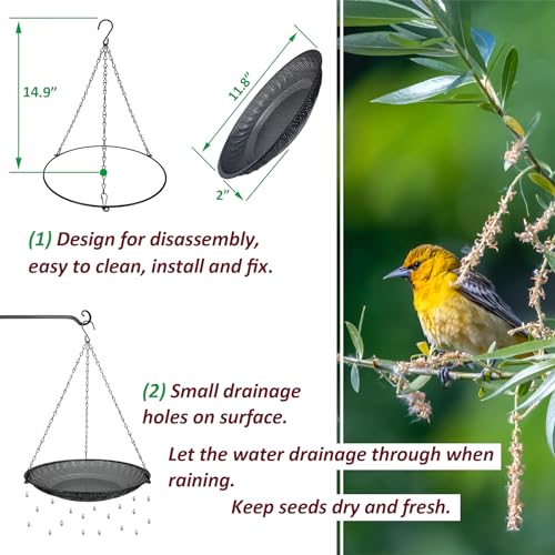 CQAIRIOU Premium Hanging Bird Feeder Tray,Size 11.8β Large Platform Bird Feeder Stainless Steel Mesh Tray,Wild Bird Feeder for Outside Hanging Seed Platform