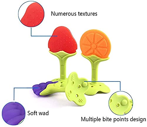 TEKSTAR Baby Teething Toys Silicone Fruit Giraffe Banana Toothbrush Teethers Freezer BPA Free, Soothe Babies Teething Relief Sore Gums for Newborn Infant and Toddler (5-Pack)