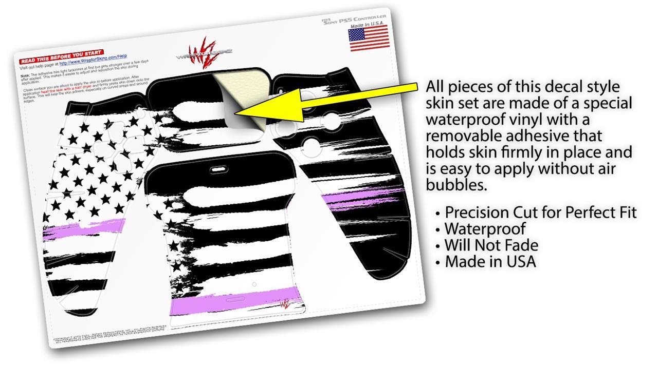 WraptorSkinz Skin Wrap compatible with Sony PS5 DualSense Controller Brushed USA American Flag Pink Line (CONTROLLER NOT INCLUDED)