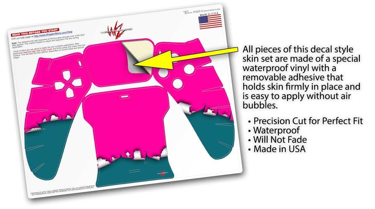 WraptorSkinz Skin Wrap compatible with Sony PS5 DualSense Controller Ripped Colors Hot Pink Seafoam Green (CONTROLLER NOT INCLUDED)