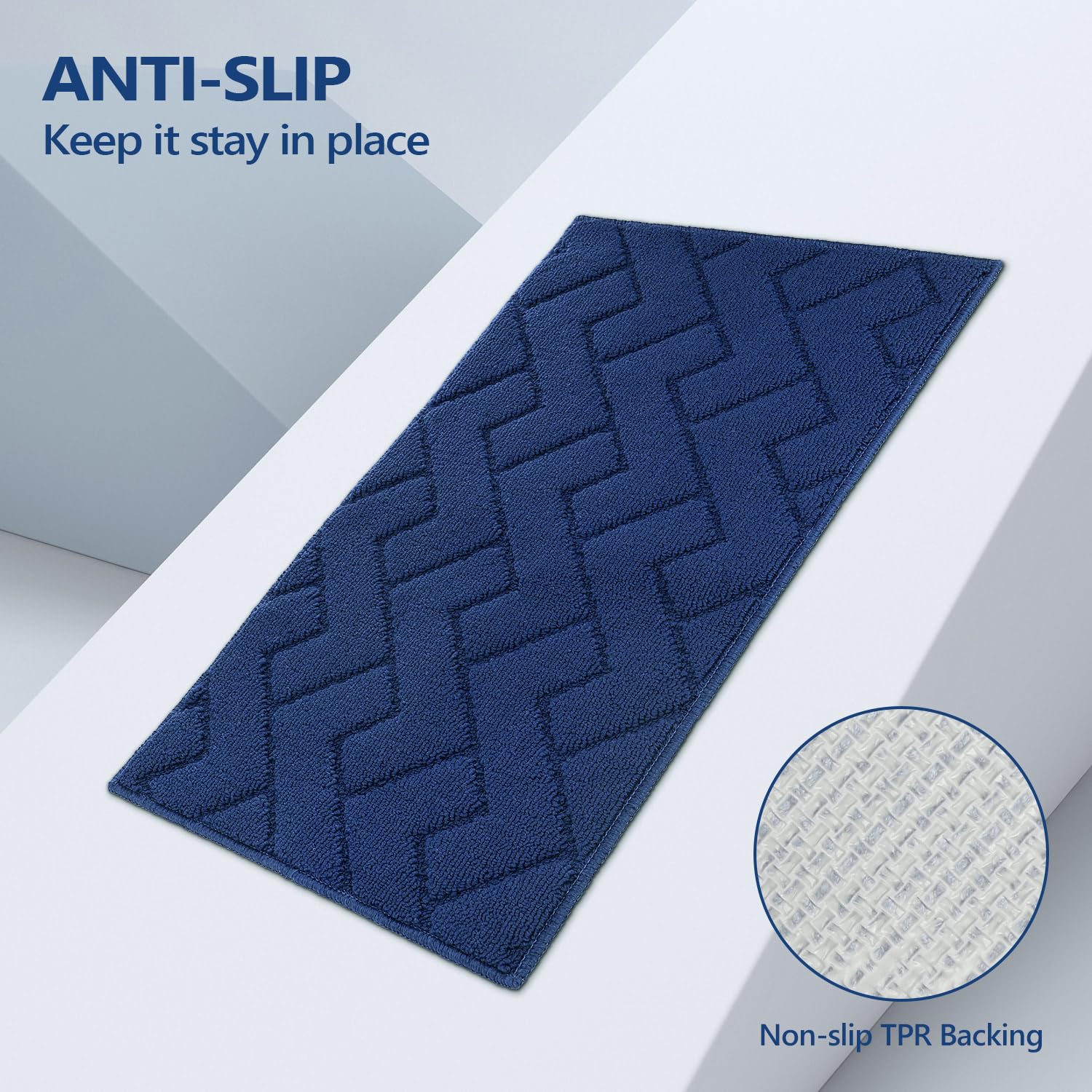 hicorfe Kitchen Rugs and Mats Sets,2 Pieces Super Absorbent Polypropylene Non-Slip Rug,Soft Comfort Floor Mat,Washable for Kitchen,Hallway,Office,Sink,Laundry(20" x 31.5"+20" x 48",Navy Blue)