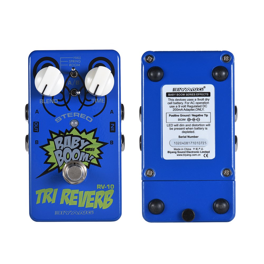 BIYANG Stereo Reverb Guitar Effect Pedal RV-10 BABY BOOM Series 3 Modes True Bypass Full Metal Shell