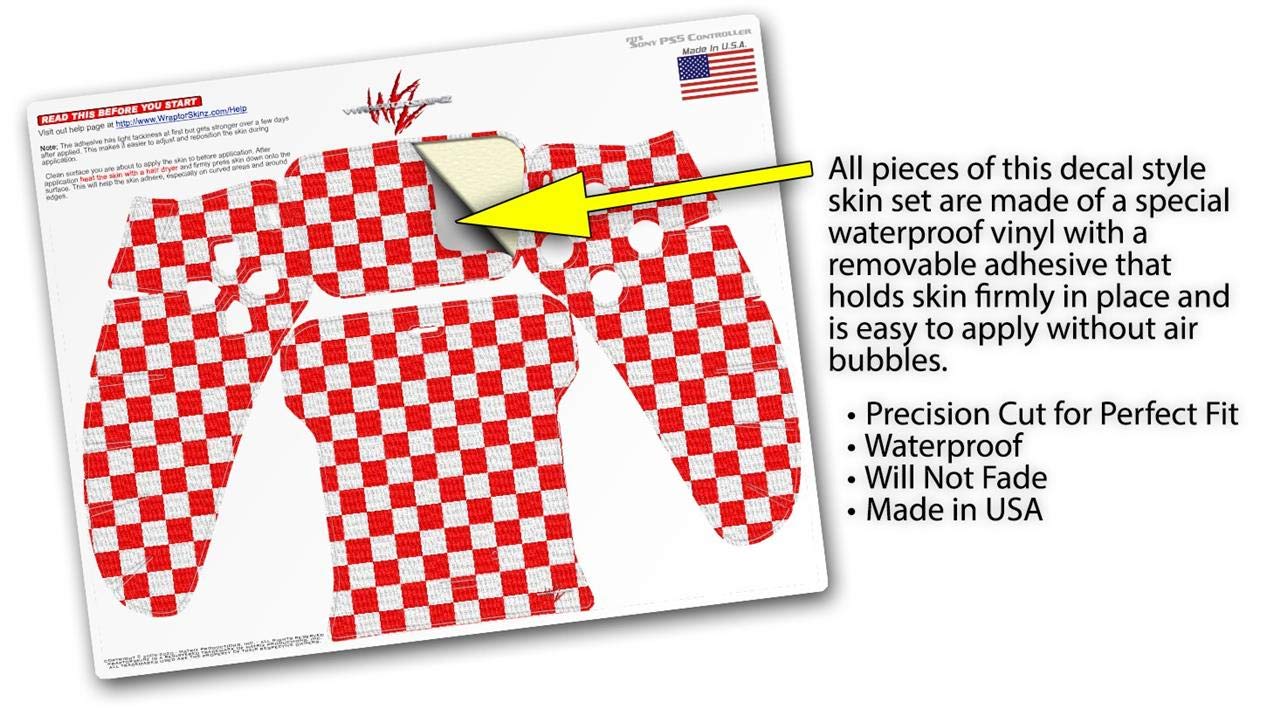 WraptorSkinz Skin Wrap compatible with Sony PS5 DualSense Controller Checkered Canvas Red and White (CONTROLLER NOT INCLUDED)