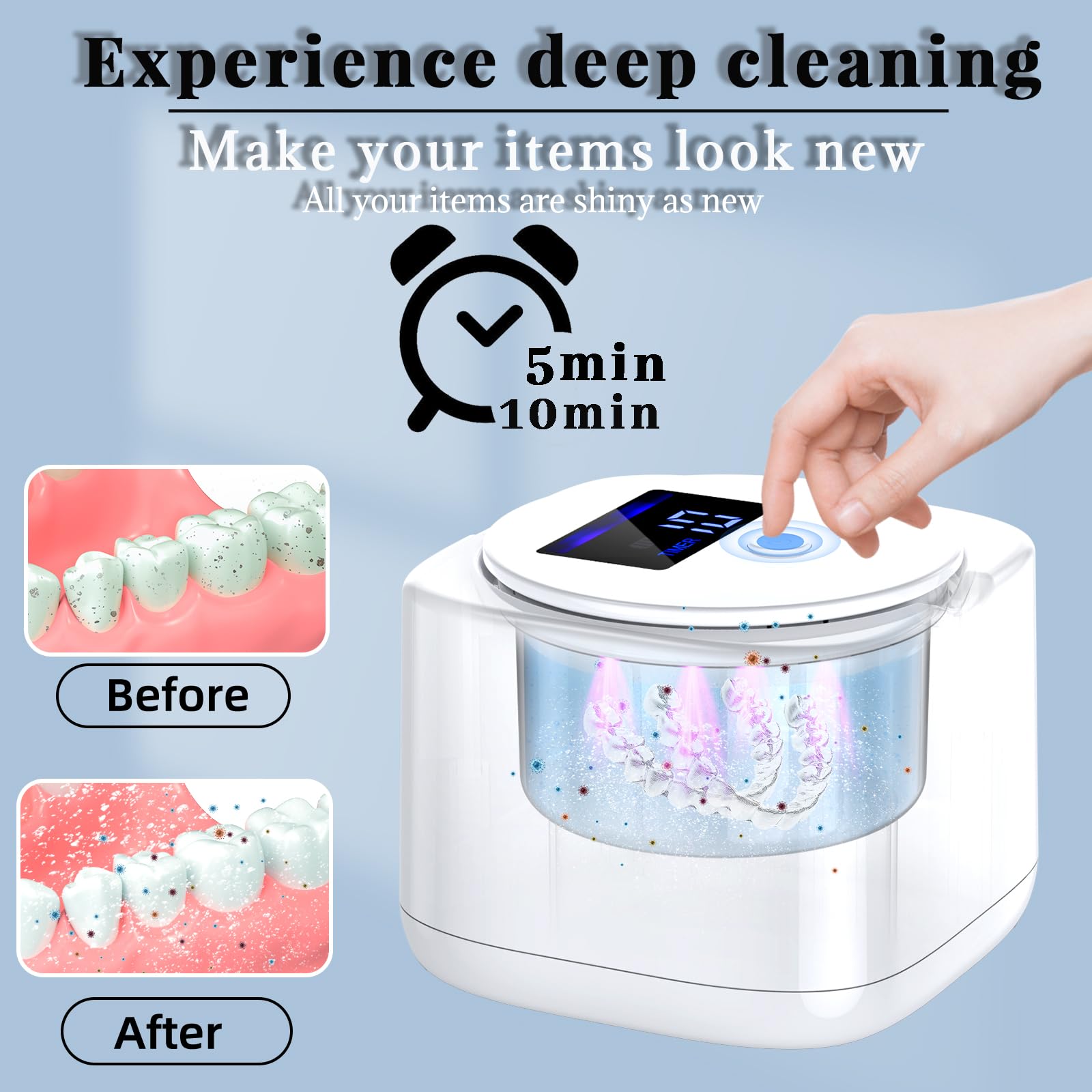 bliblo Ultrasonic Cleaner,Mouth Guard, Aligner, Whitening Trays.180ML Portable Ultrasonic Retainer Cleaner for Home or Travel Use.