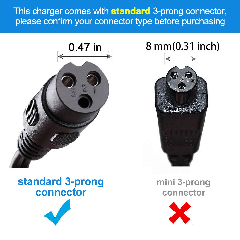 LotFancy Scooter Battery Charger for Razor E90, PowerRider 360, Jr. Electric Wagon, Boreem Tankman, Minimoto Submersible Cruiser, 12V 1A, 3-Prong Inline Connector, Replacement W13111401014