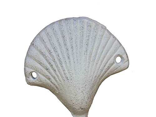 Whitewashed Cast Iron Seashell Hook- Nautical Wall Hook- Seashell Decoration