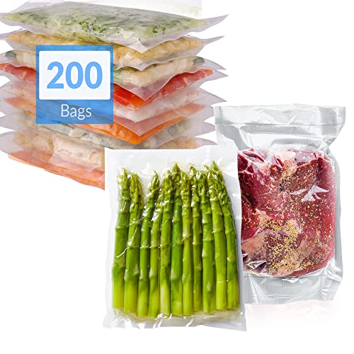 Reli. Vacuum Sealer Bags 8x12 in. | 200 Bags | Pre-Cut Embossed Vacuum Bags for Food | BPA Free | Vacuum Sealer Bags for Sous Vide, Food Freezer Storage/Food Prep | Quart Size, Clear