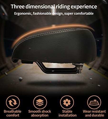 Bike Seat, Wide Large Bicycle Saddle, Ergonomic Universal Replacement Bike Seat Comfortable Bicycle Saddle Pads Waterproof Shock (Black)