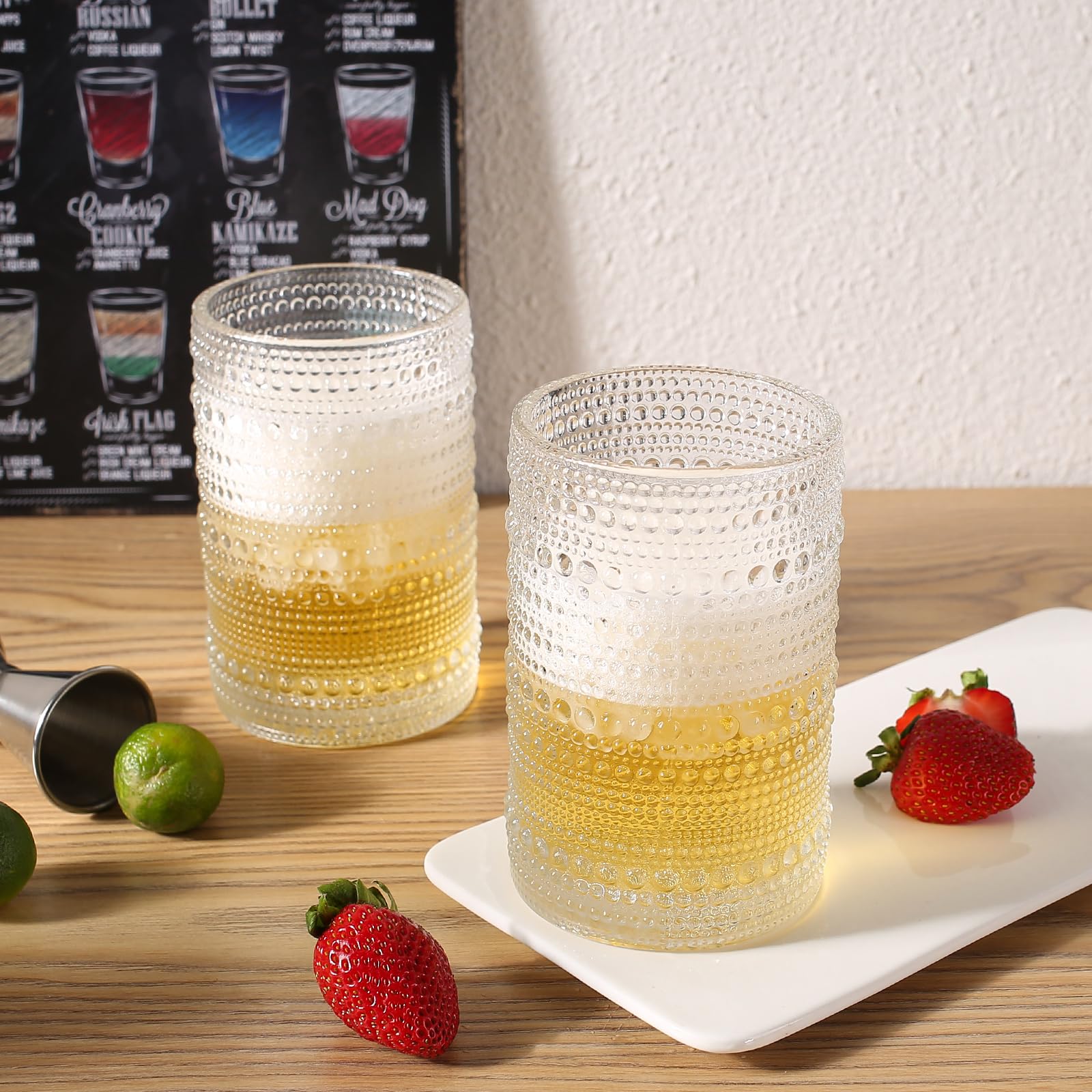 Consou Large Glasses Set of 6, 15 oz Hobnail Glassware Thick Glass Heavy Base