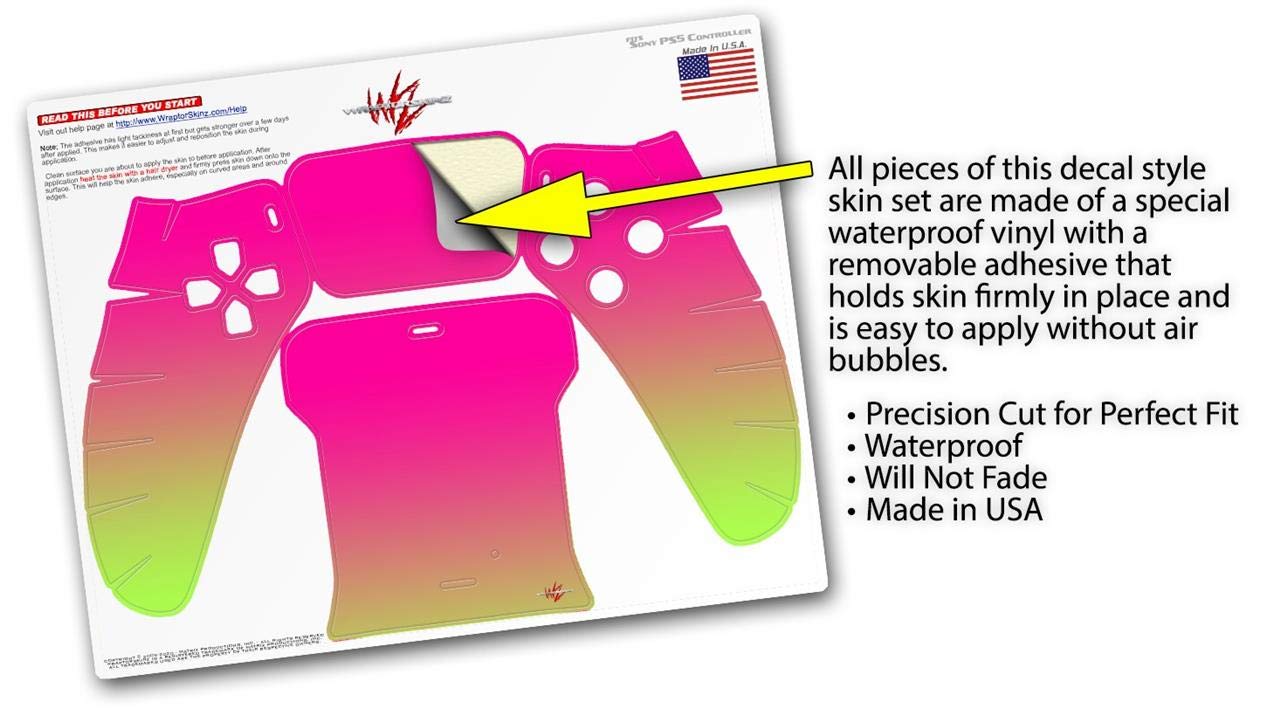 WraptorSkinz Skin Wrap compatible with Sony PS5 DualSense Controller Smooth Fades Neon Green Hot Pink (CONTROLLER NOT INCLUDED)