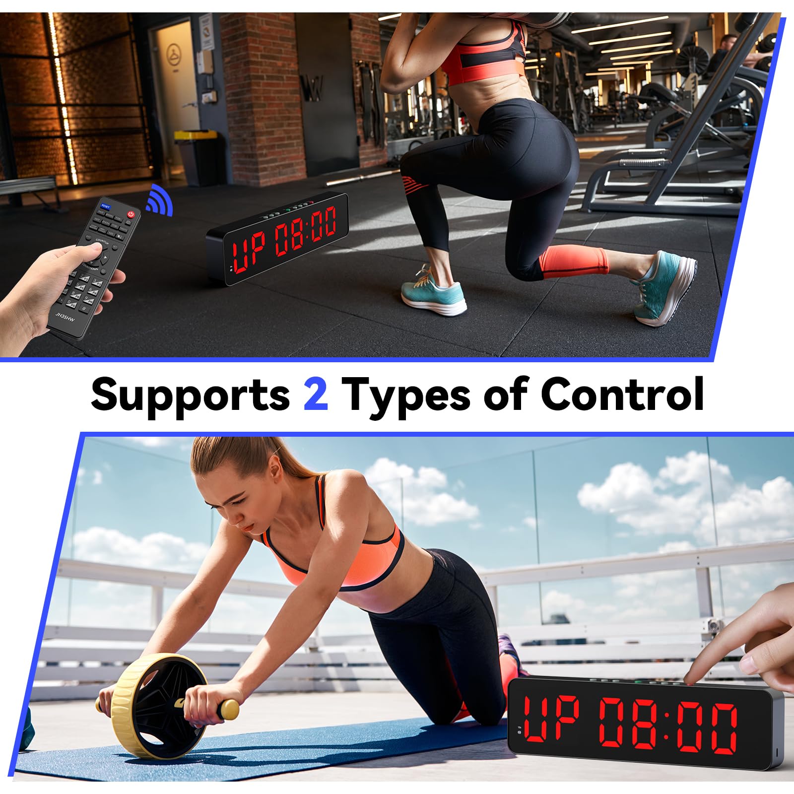 Seesii Gym Timer,LED Workout Colck Count Down/Up Clock,11.5" x 4" Ultra-Clear Digital Display, Power Bank Compatible with Workout Metal Stopwatch, Multi-Scenes with Remote
