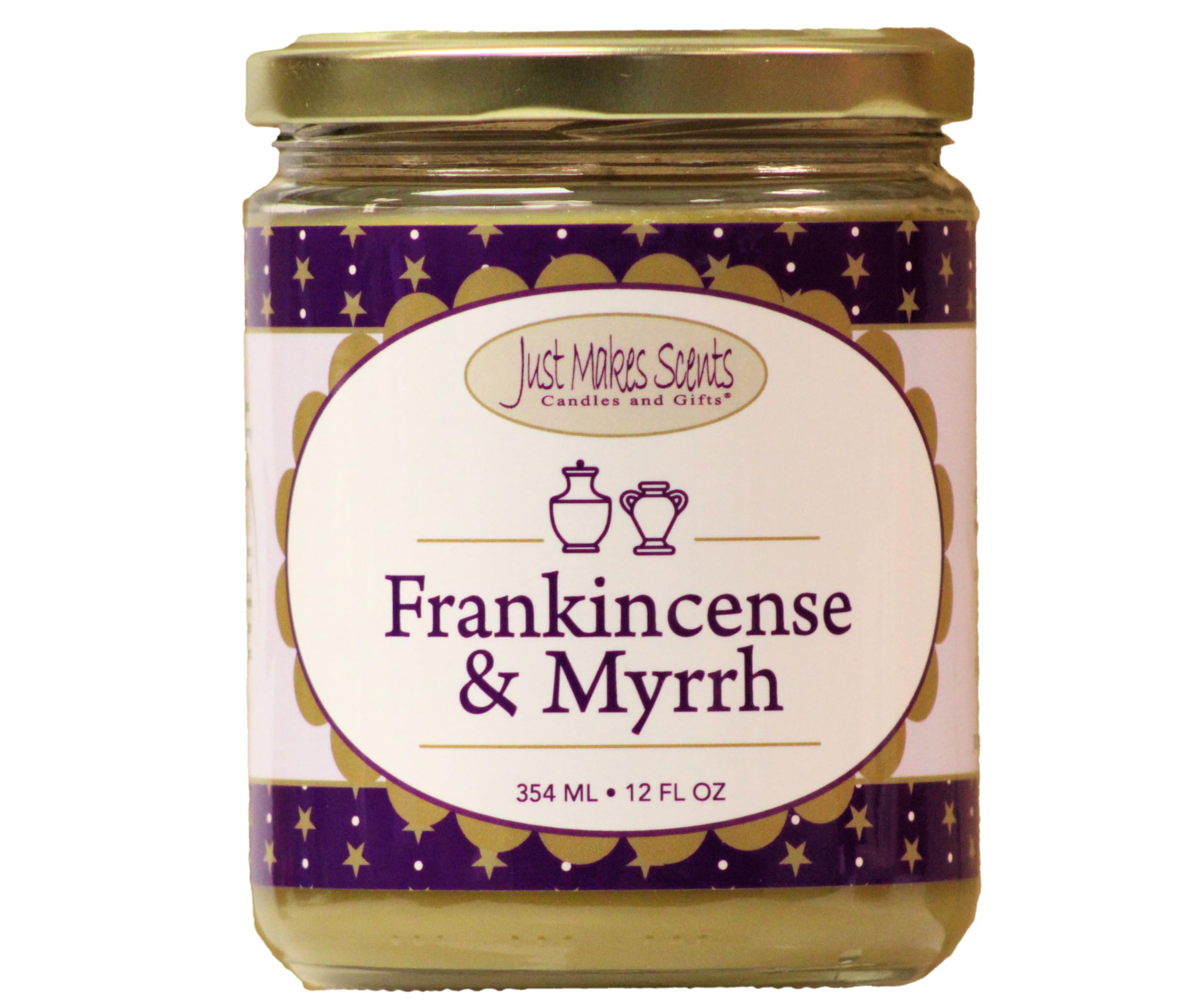Frankincense & Myrrh Scented Blended Soy Candle, Hand Poured in The USA by Just Makes Scents (12 oz)