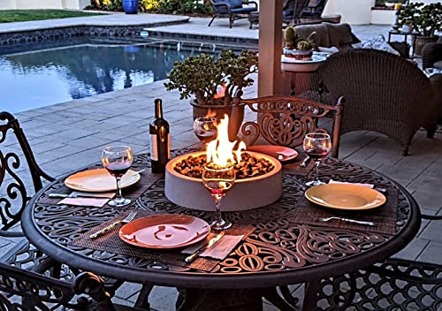 Fire Topper Tabletop Fire Pit Bowl Cast Stone 17-Inch, Outdoor Propane Portable Table Top Firepit Fireplace for Patio - Long-Burning, Safe, Handmade Housewarming Gift (Gray)